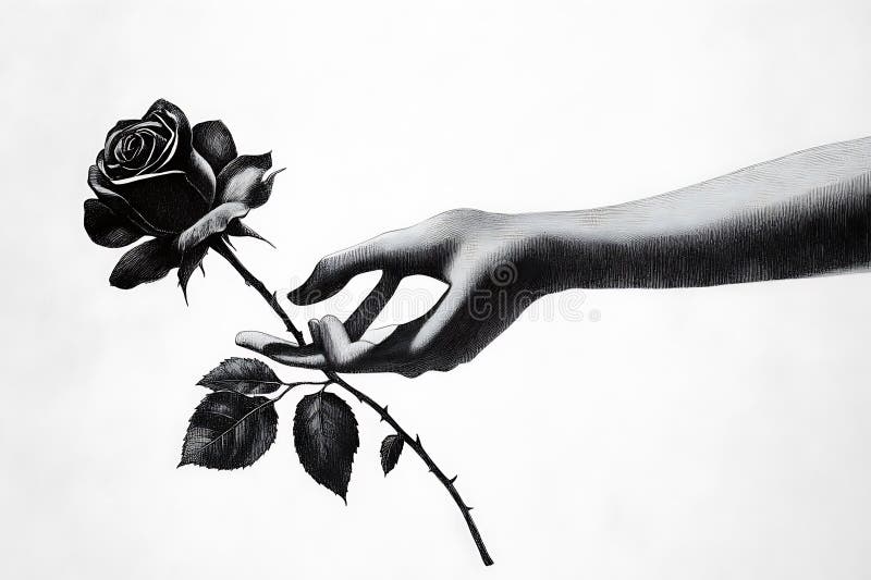 Hand Offering a Single Black Rose Stock Illustration - Illustration of ...