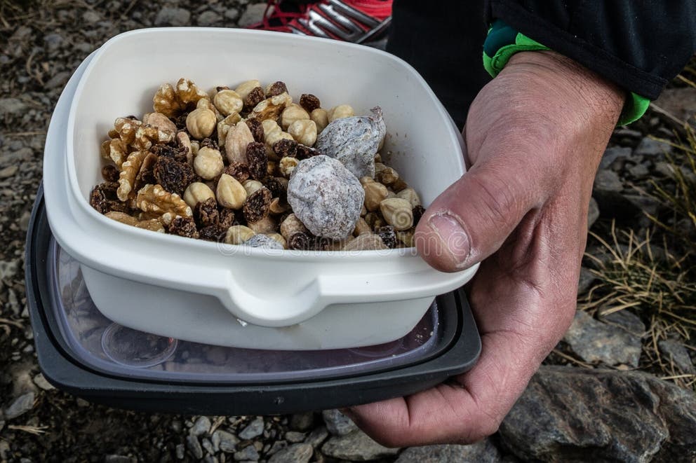 Hand Offering a Tupperware with Nuts Stock Image - Image of food, fats ...