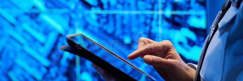 Hand of Officer Pointing at Screen Stock Image - Image of network ...