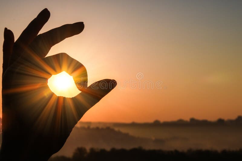 Hand in Ok Shape. Star of Sunrise Stock Image - Image of beautiful ...