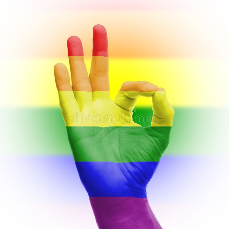 Hands Showing Heart Sign on Gay Pride and LGBT Rainbow Flag Stock Photo ...