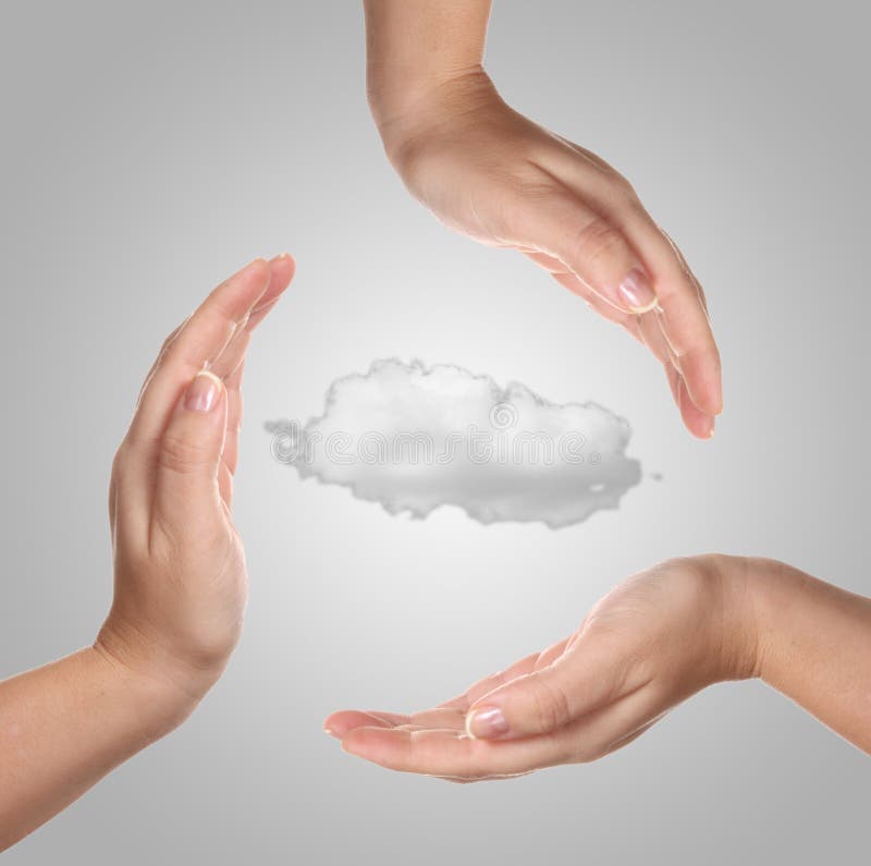 Hand with one cloud stock image. Image of hand, care - 45113785