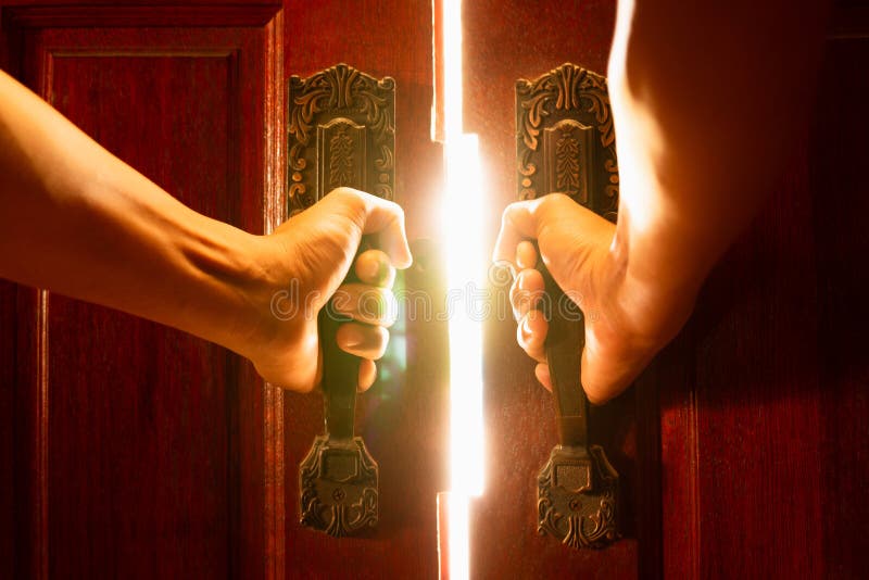 Hand open door concept stock photo. Image of bright - 151853470