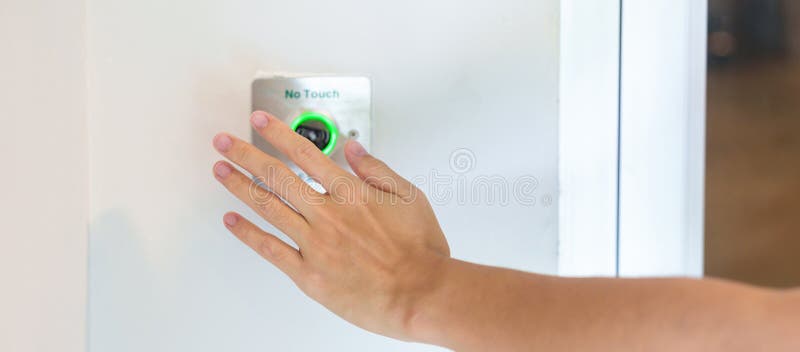Hand Open the Door by No Touch Sensor Switch on the Wall at Office or ...