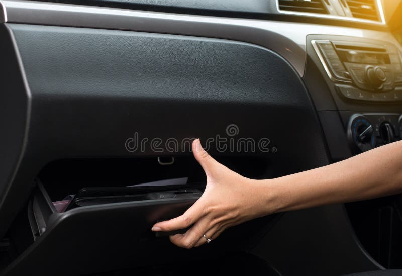 Hand Open Glove Compartment Box Inside Modern Car Stock Photo - Image ...