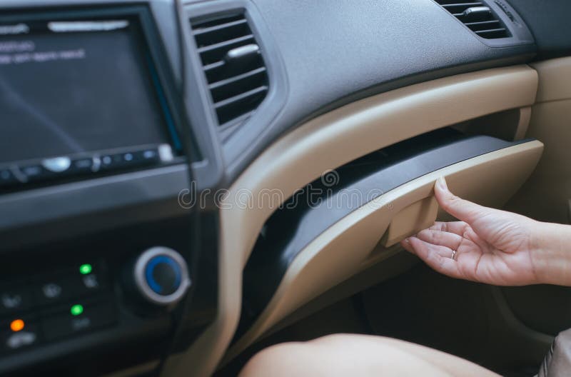 Hand Open Glove Compartment Box Inside Modern Car Stock Photo - Image ...
