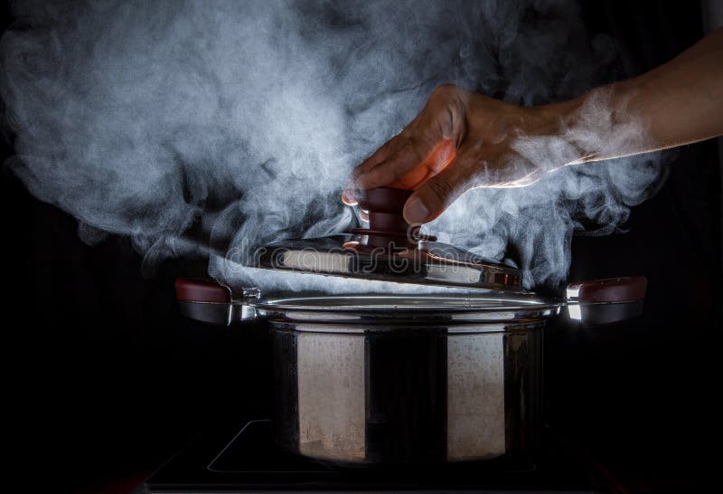 Hand open hot steam pot stock image. Image of food, metal - 84417919