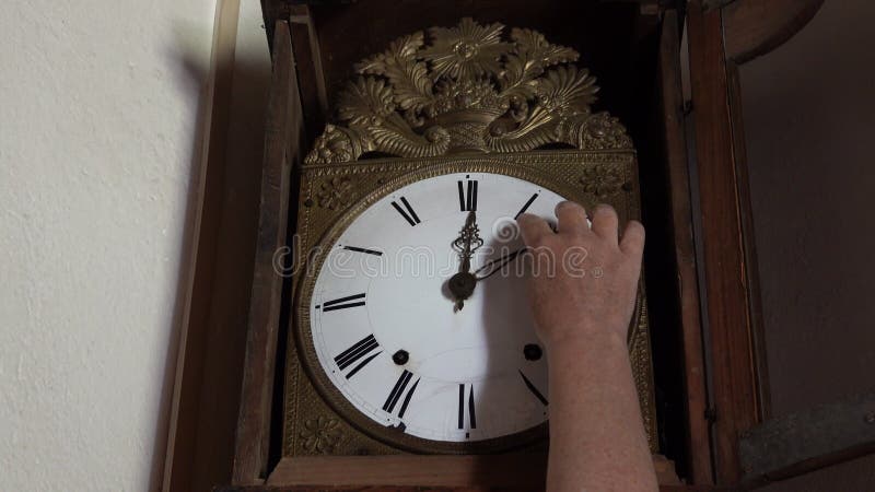 Hand Open and Moves the Hands of an Old Clock. Stock Video - Video of ...