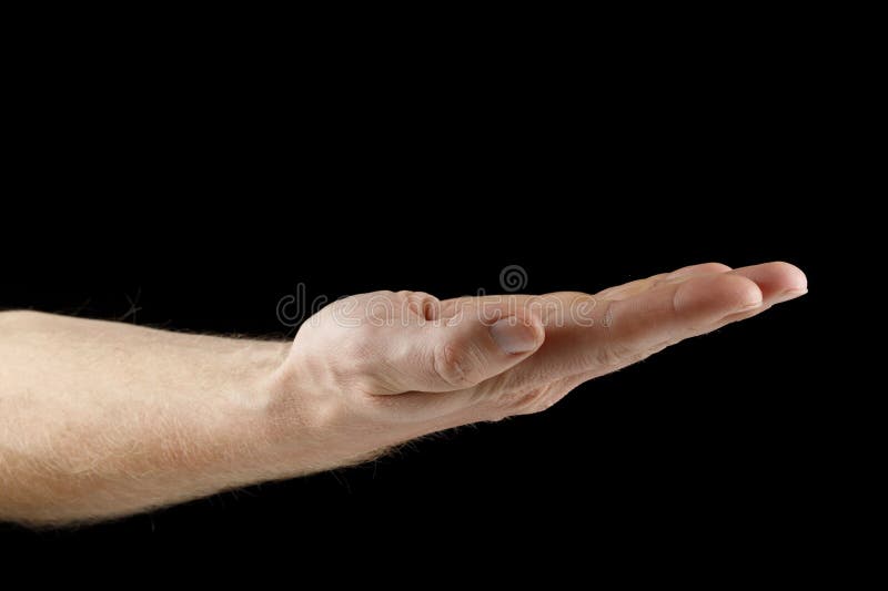 Hand and Open Palm on Black Isolate. Caucasian Male Hand Stock Image ...
