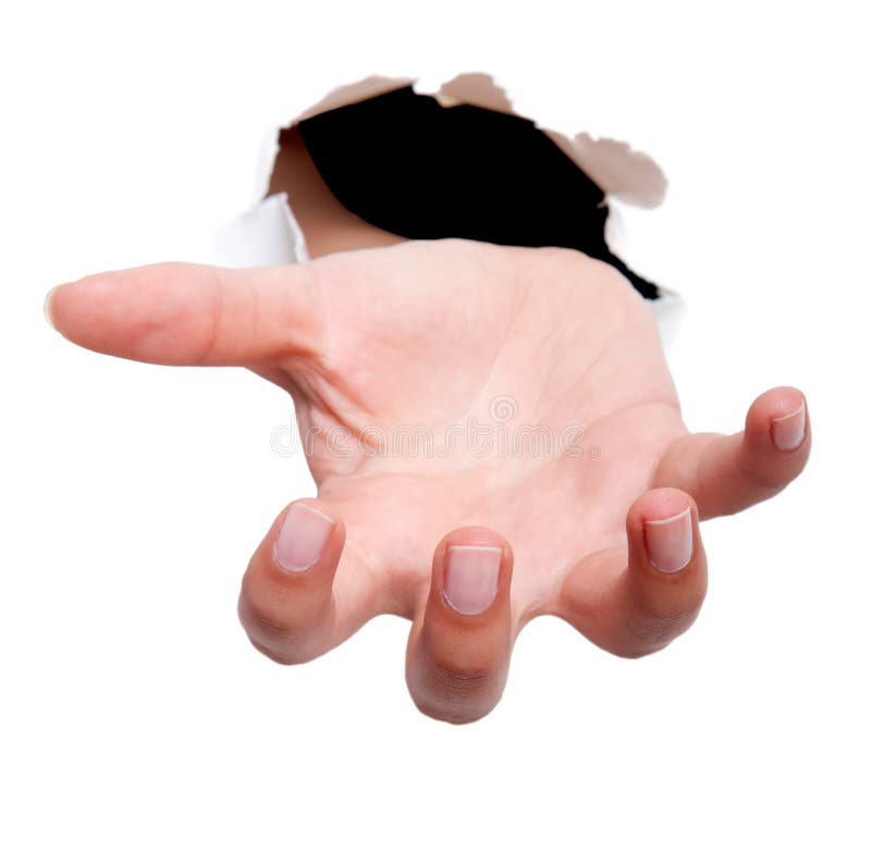 Gripping Hand . Reaching Paper Catching Tearing Ho Stock Photo - Image ...