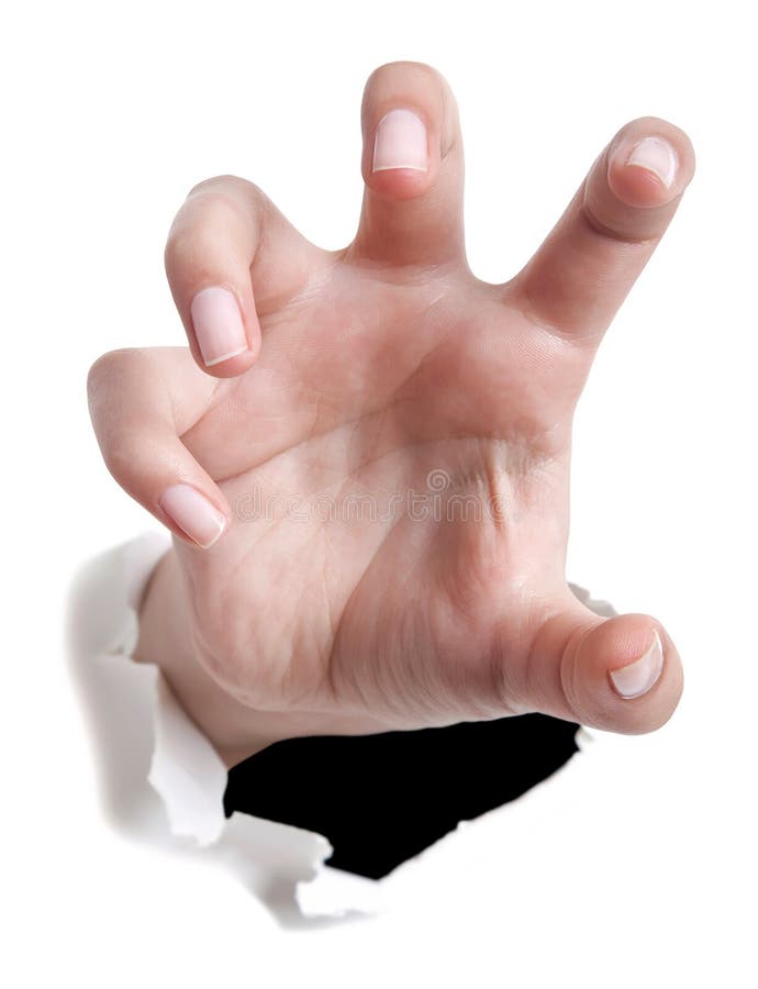 Gripping Hand . Reaching Paper Catching Tearing Ho Stock Photo - Image ...
