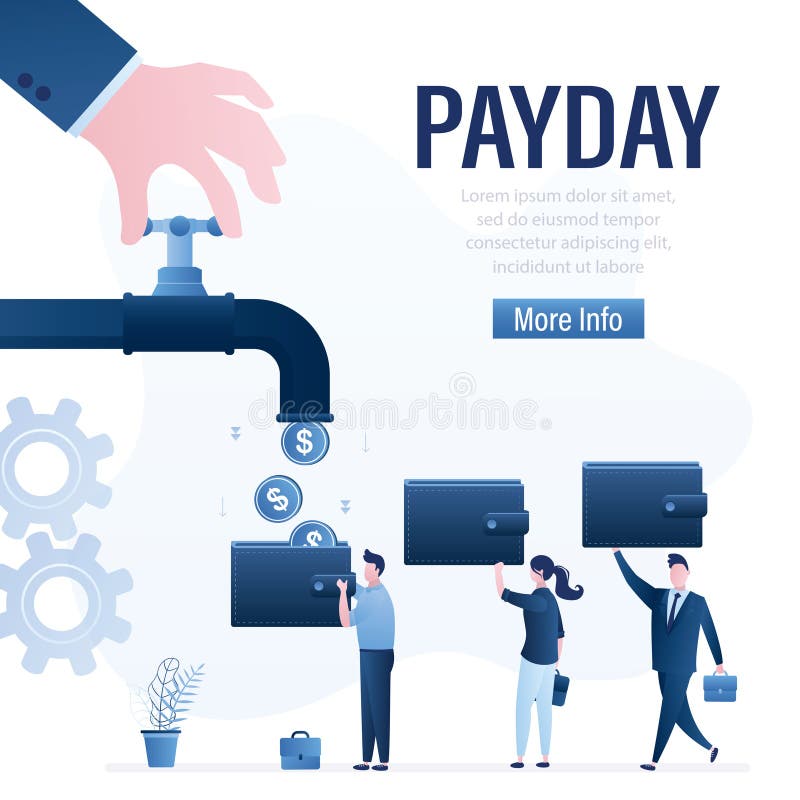 Hand Opened Tap, Coins Fall from Pipe. Payday, Concept Banner. Queue of ...