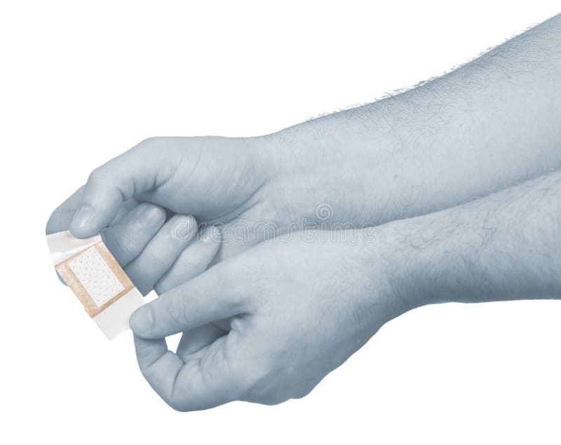 Hand Opening Adhesive Bandage. Stock Photo - Image of sterile, bandage ...