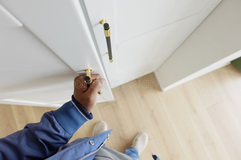 Hand Opening Bedroom Cabinet Door Stock Image - Image of front, room ...