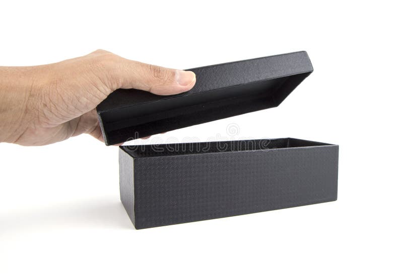 Hand Opening the Box Black Paper. Stock Image - Image of open, package ...