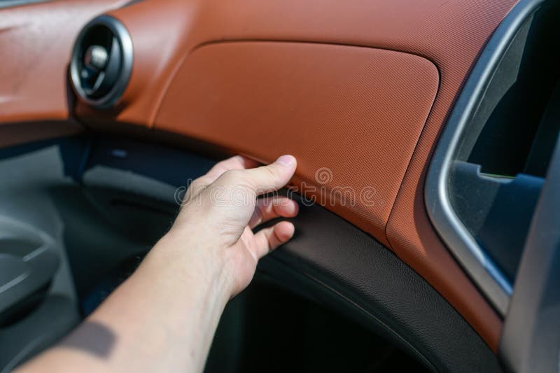 Hand Opening of Compartment Box in Dashboard Stock Photo - Image of ...
