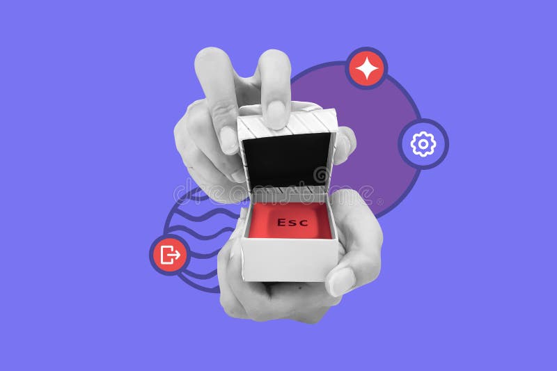 Hand Opening Gift Box Containing Keyboard Escape Button. Panic Button ...