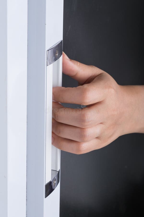 Hand Opening the Glass Door Stock Photo - Image of hold, frame: 88956590