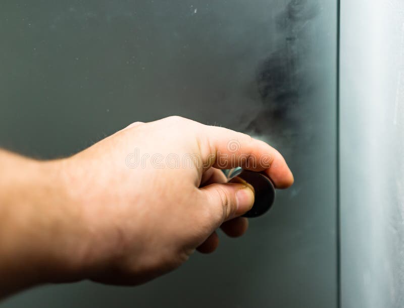 Hand Opening a Glass Door. Close Up of a Mans Hand Opening a Door Stock ...