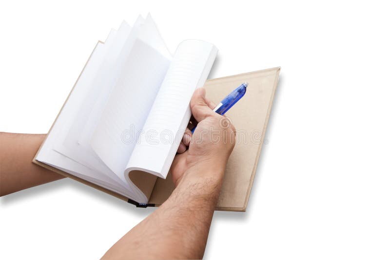 Hand is opening notebook stock photo. Image of document - 23702638