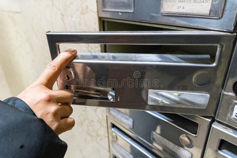 Hand Opening Ordinary Mailbox Stock Photo - Image of phone, blue: 269146710
