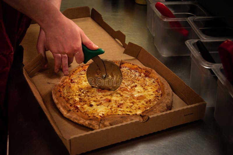 A Hand is Opening a Pizza Box in Order To Eat Stock Photo - Image of ...