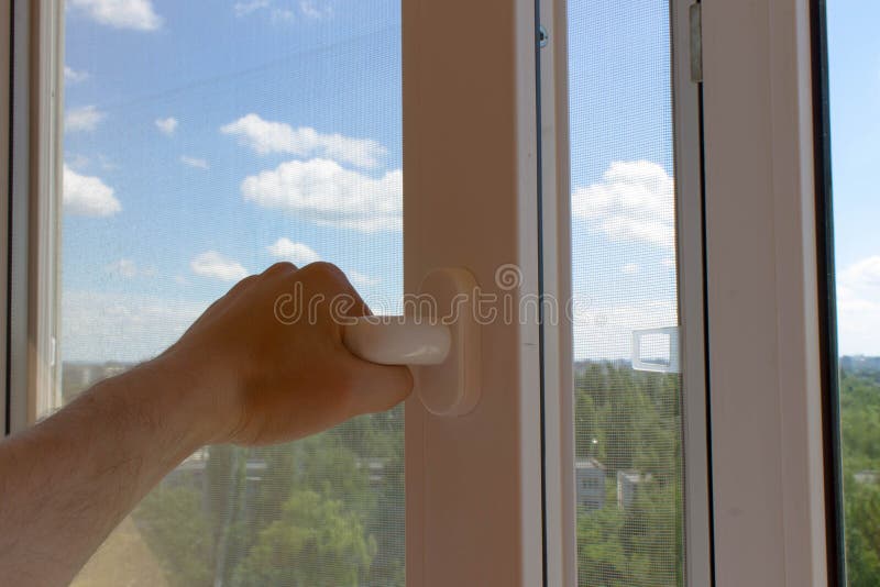 Hand Opening Plastic Window Stock Photo - Image of house, inside: 98554570