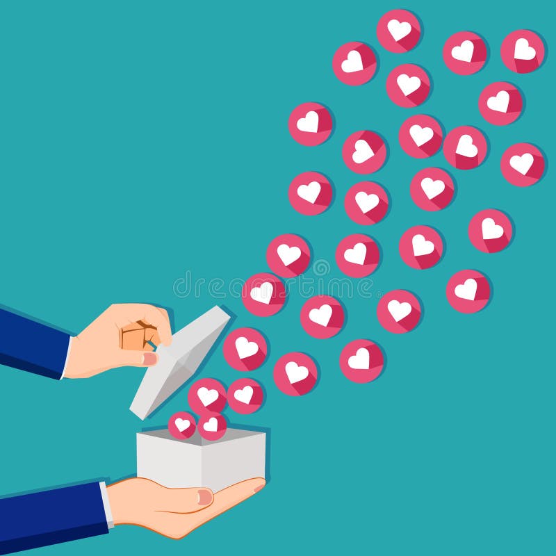 Hand Opens the Box with a Heart Icon. Love Gift Idea Stock Vector ...