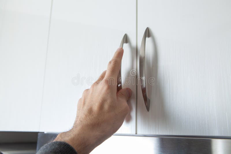 Hand Opens the Counter in the Kitchen Stock Photo - Image of counter ...