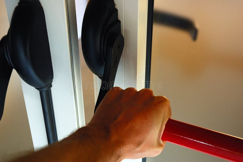 Hand Opens an Emergency Exit Stock Image - Image of emergency, closed ...