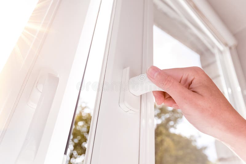 A Hand Opens a Window To Air the Room. One Sided Open Window Stock ...