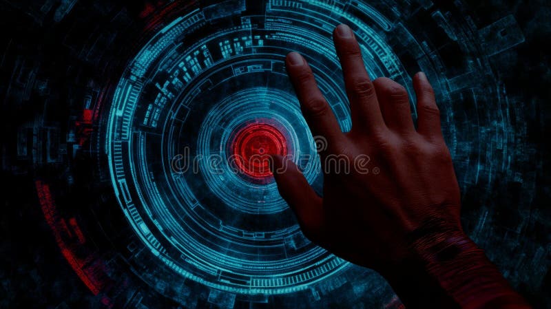 A Hand Operates an Advanced Holographic Display, Revealing Data ...