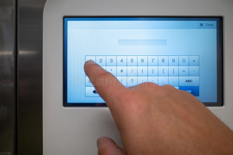 A Hand Operates a Touch Display and Enters Letters Stock Image - Image ...