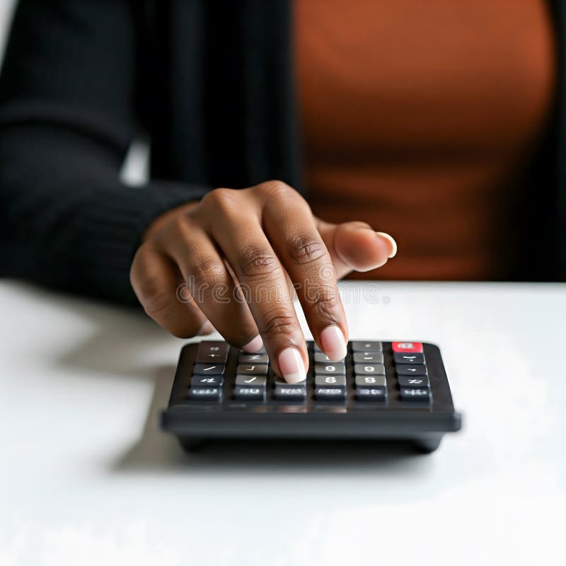 A Hand Operating a Calculator on a White Surface, Suggesting Financial ...