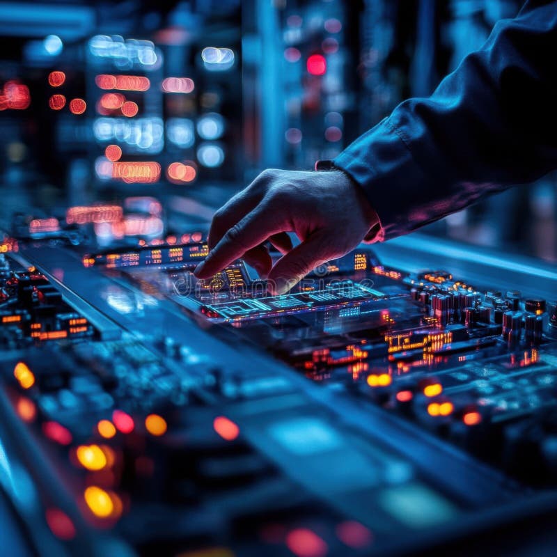 Hand Operating Control Panel Modern High Tech Environment Stock Photos ...