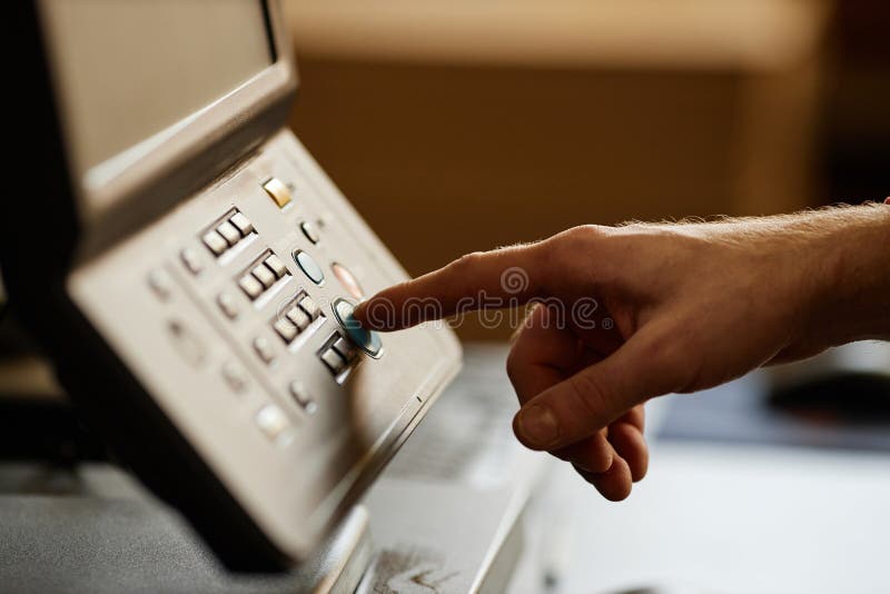 Hand Operating Digital Machine Stock Photo - Image of typography ...