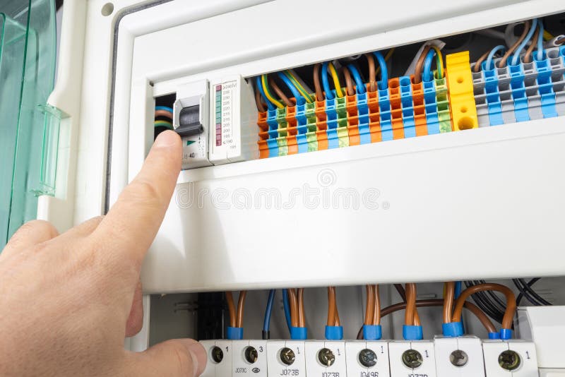 Hand Operating Electrical Circuit Breaker in Control Panel Stock Image ...