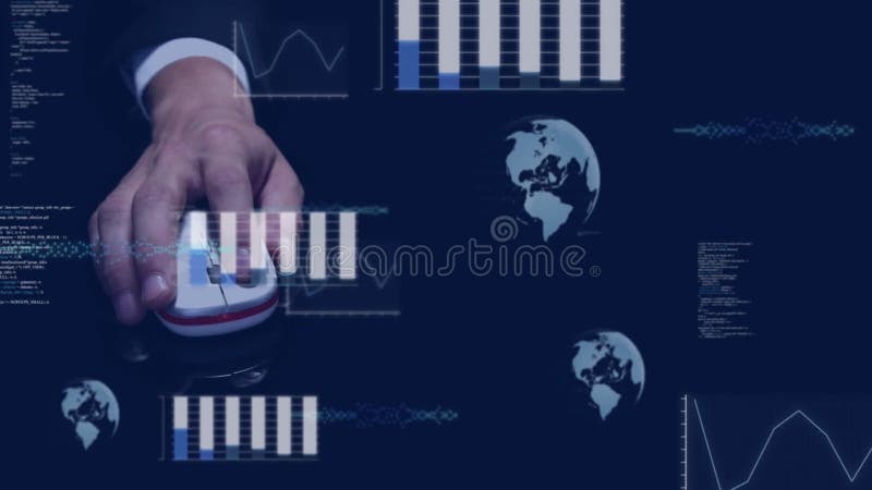 Hand Operating Red Computer Mouse while Bar Charts Line Graphs Code ...