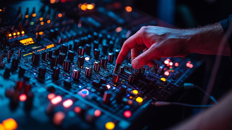 Hand Operating a Soundboard in Dimly Lit Studio. Stock Illustration ...