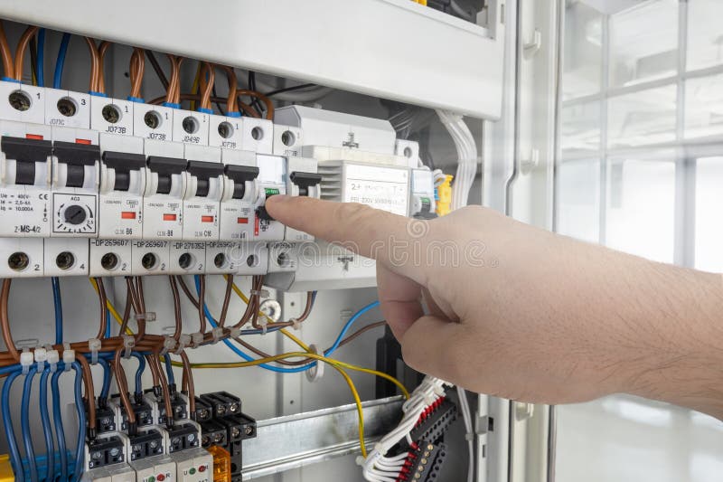 Hand Operating Switch in Electrical Circuit Panel Stock Photo - Image ...