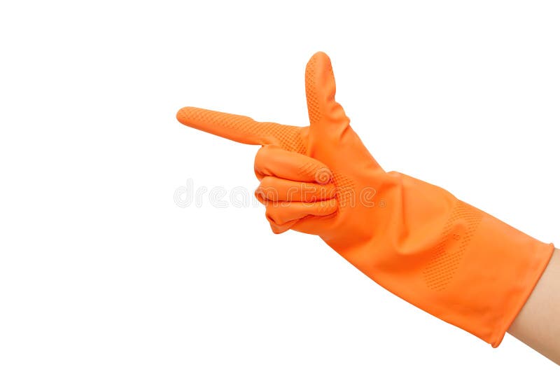 Hand with Orange Glove Pointing Hand To Something Stock Image - Image ...
