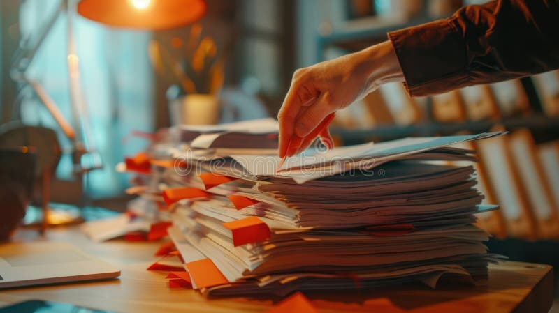 Hand Organizing Office Documents. AI Generated Stock Image - Image of ...