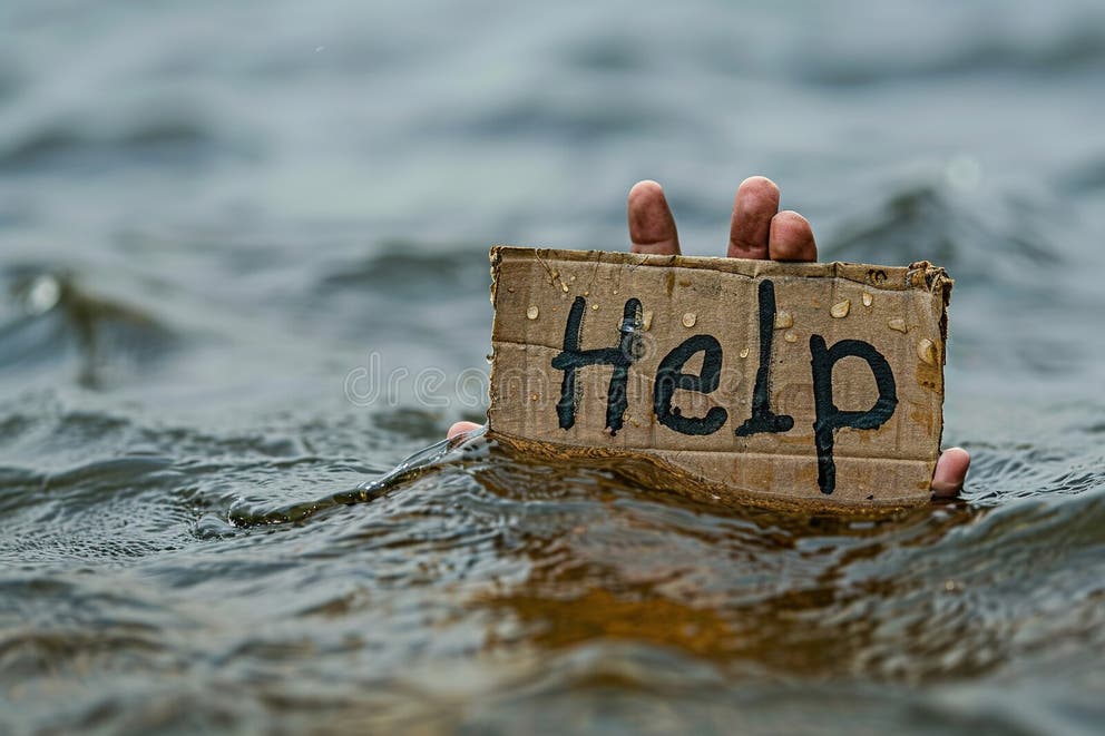 Hand Out of the Water Holding Sign "Help". Generative AI Stock ...