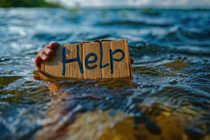 Hand Out of the Water Holding Sign "Help". Generative AI Stock ...