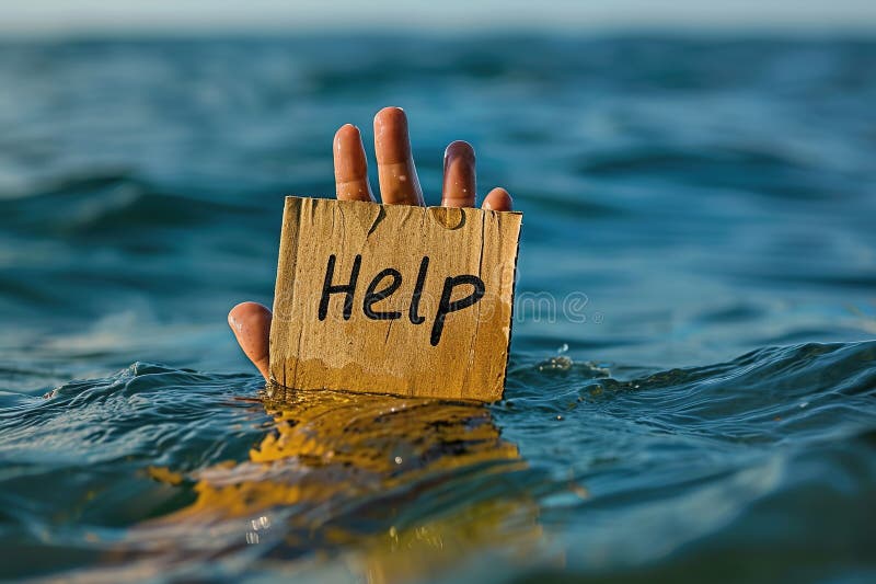 Hand Out of the Water Holding Sign "Help". Generative AI Stock ...