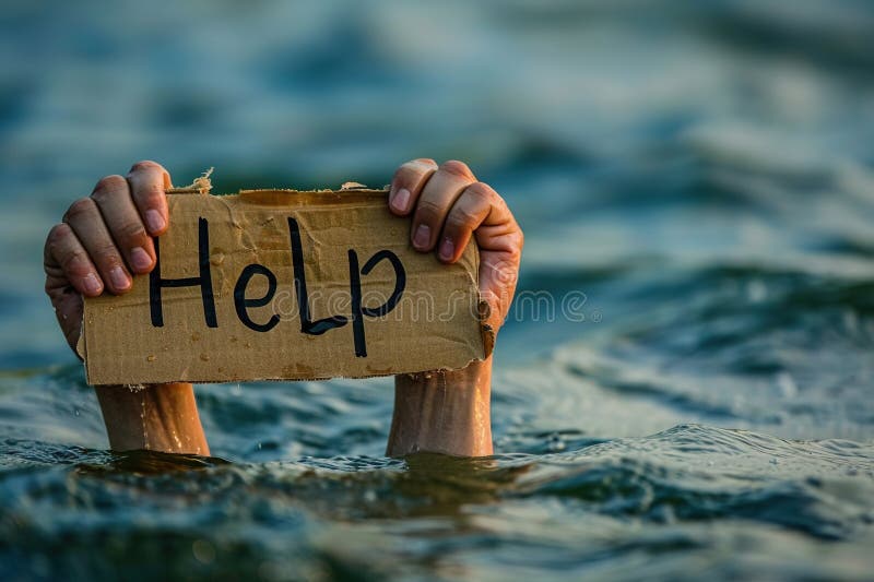 Hand Out of the Water Holding Sign "Help". Generative AI Stock ...
