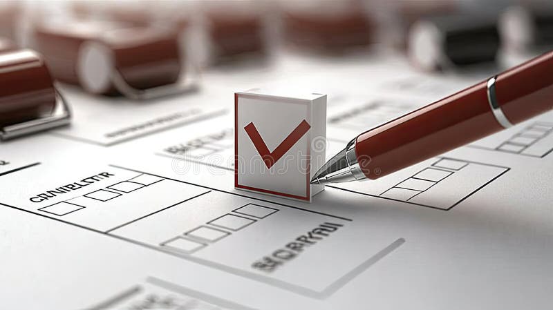 Hand is Outlining Check Boxes on White Paper with a Red Marker, Focused ...