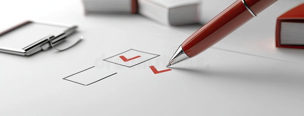 Hand is Outlining Check Boxes on White Paper with a Red Marker, Focused ...