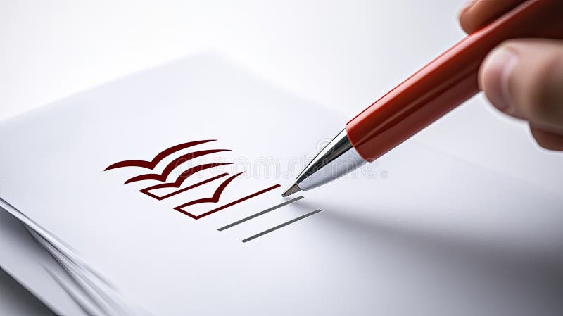 Hand is Outlining Check Boxes on White Paper with a Red Marker, Focused ...
