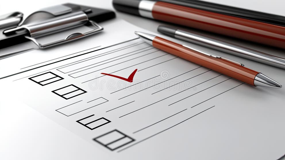 Hand is Outlining Check Boxes on White Paper with a Red Marker, Focused ...